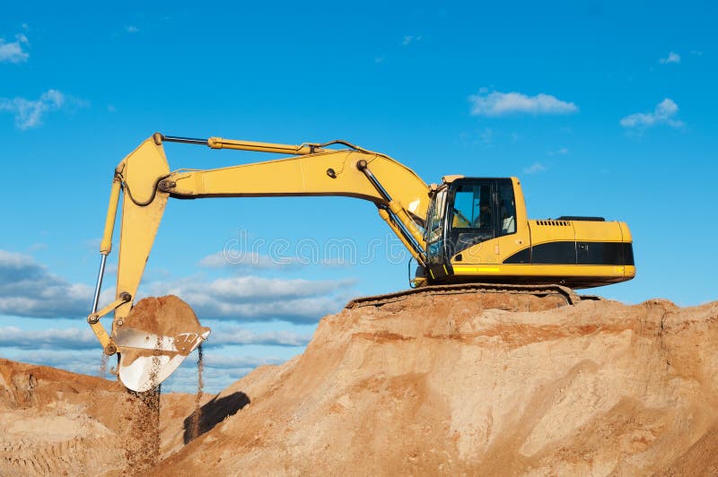 Track-type Loader Excavator at Sand Stock Photo - Image of machine ...