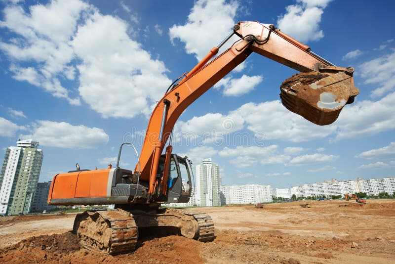 Track-type Loader Excavator at Mountain Work Stock Photo - Image of ...
