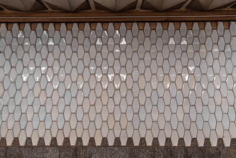 Track Wall at the Metro Station, Lined with with Hexagonal Glossy Tiles ...