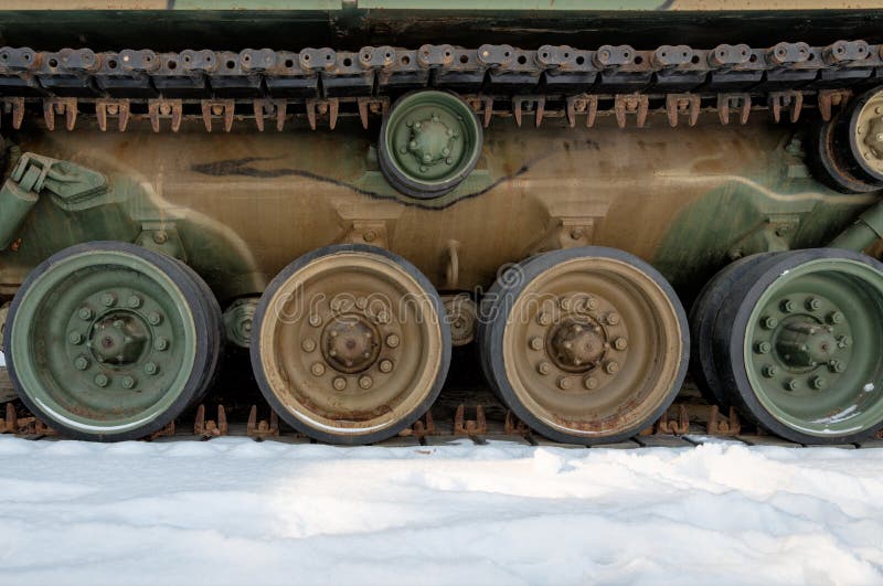 Track and Wheels of the Old Tank in Winter Stock Image - Image of fight ...