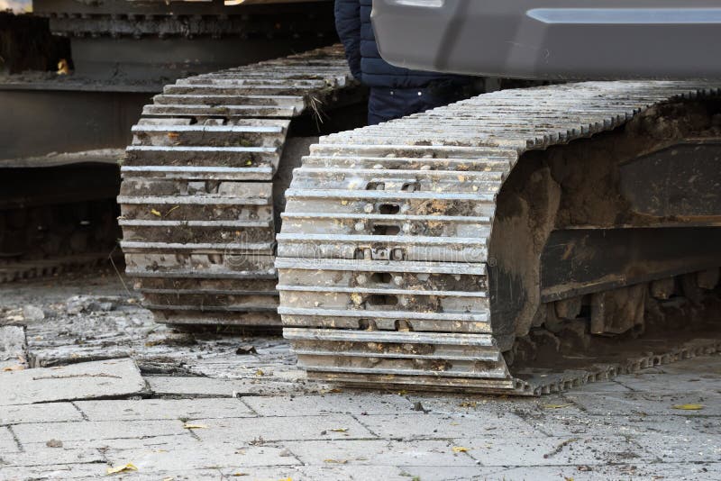Close-up of Crawler tracks stock photo. Image of construction - 160886086