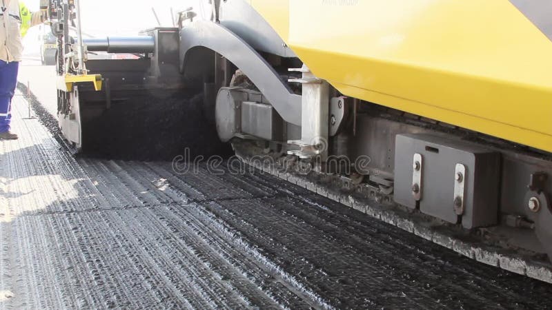 Tracked Paver Laying Fresh Asphalt Pavement Stock Footage - Video of ...