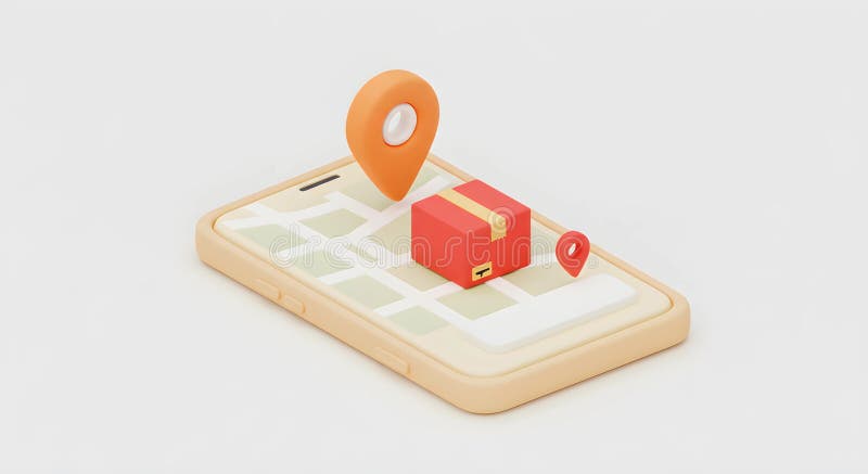 Tracking Package Delivery Using a Mobile App with Location Pin Stock ...