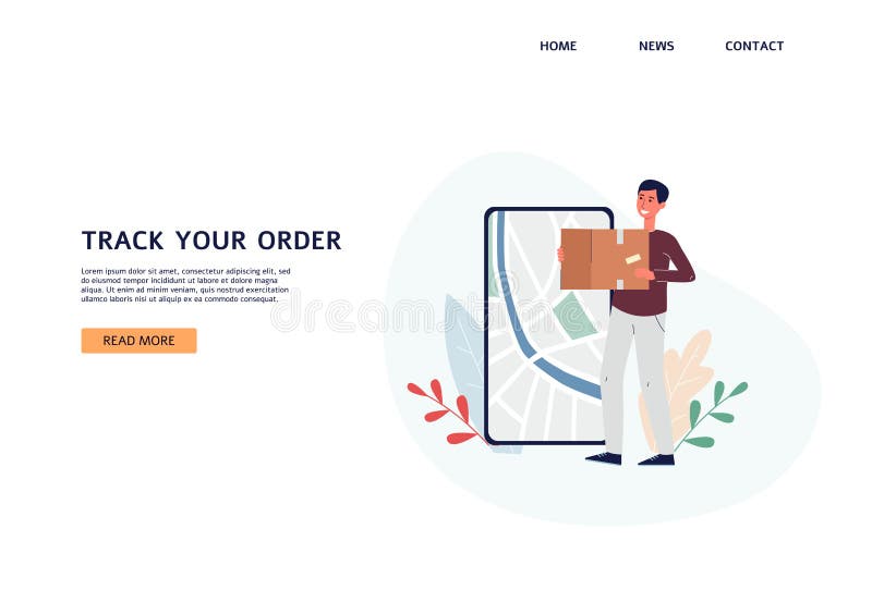 Tracking Parcel Services Website with Happy Client Flat Vector ...