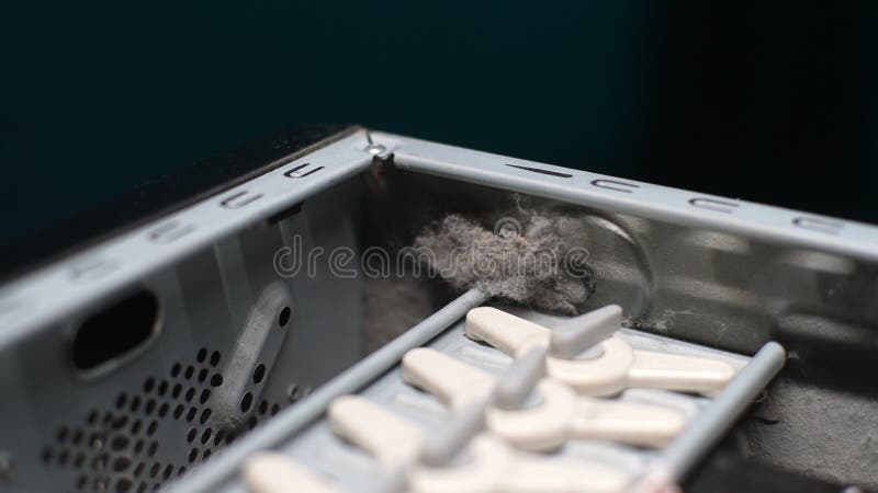 Tracking Shot of Dirty Computer Case. Closeup of Dust Layer Inside of ...