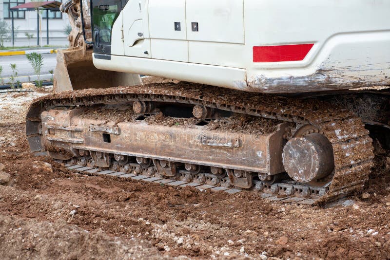The Tracks of a Construction Machine Working in the Mud. Excavator ...