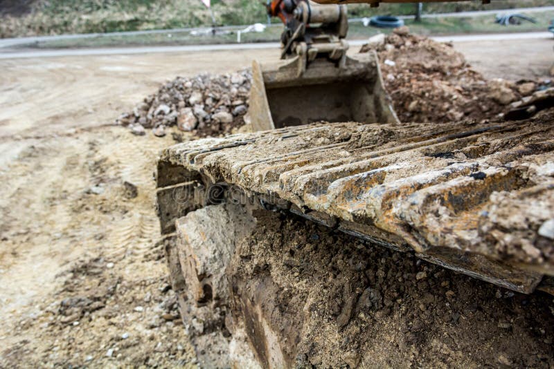 Tracks of a Excavator Machine on a Construction Site. Stock Photo ...