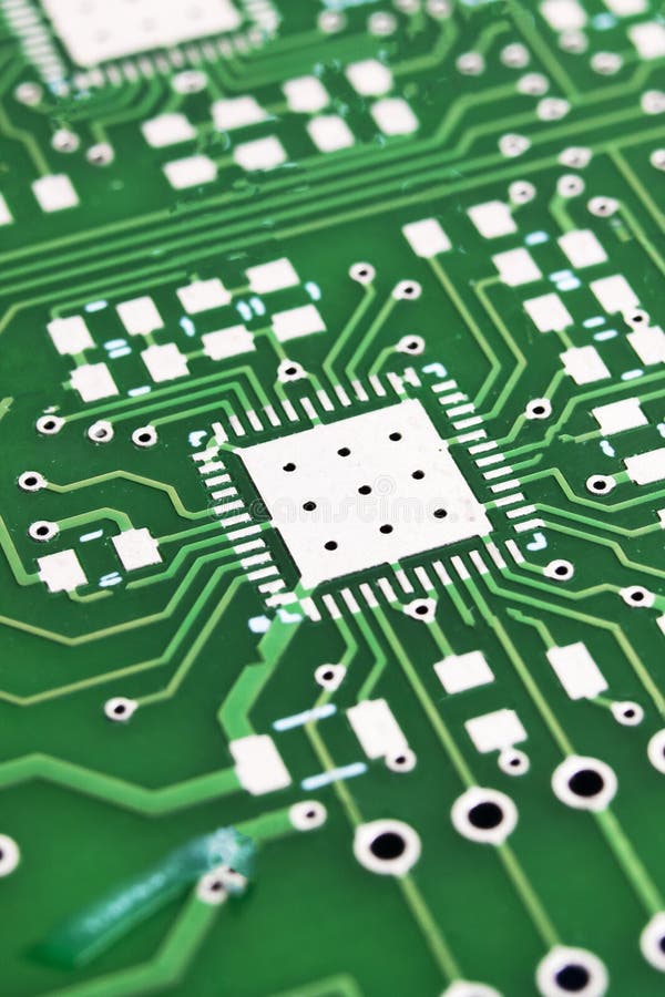 Tracks on the Green PCB Close Up Stock Image - Image of line, green ...