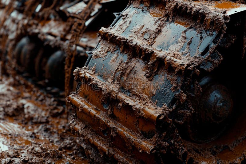 Tracks of a Heavy Machine Coated in Mud during a Wet Construction ...