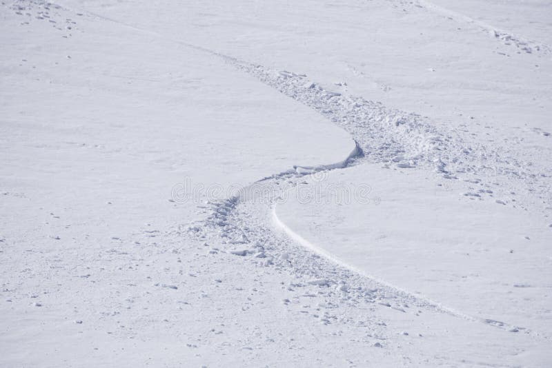 Tracks on a Mountain Slope, Freeride in Deep Snow Stock Photo - Image ...