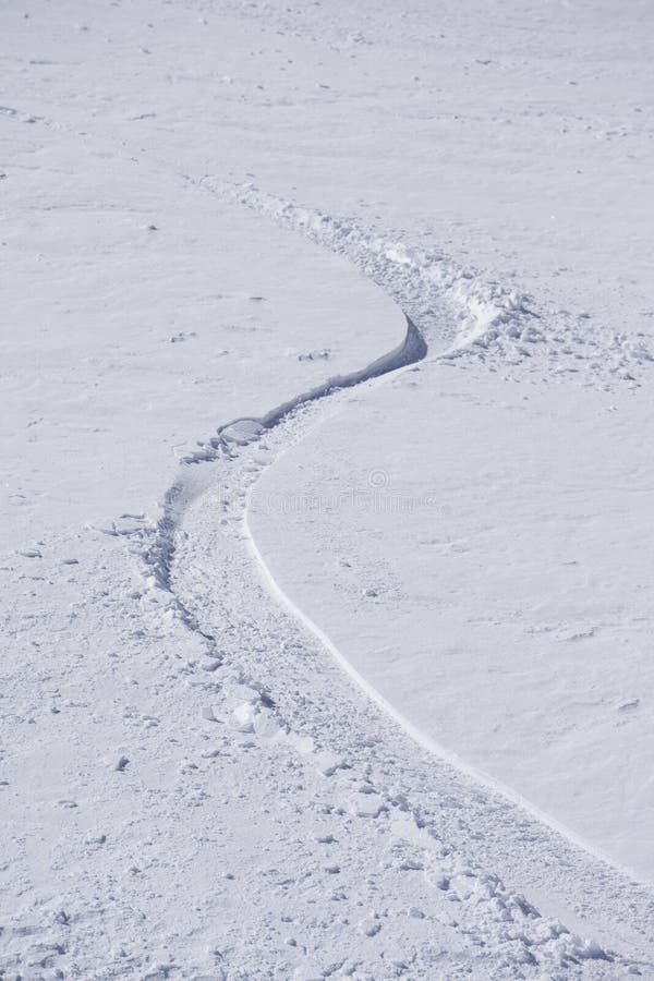 Tracks on a Mountain Slope, Freeride in Deep Snow Stock Image - Image ...