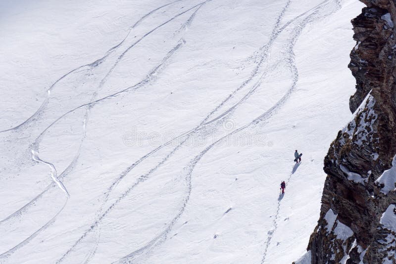 Tracks on a Mountain Slope, Freeride in Deep Snow Stock Image - Image ...