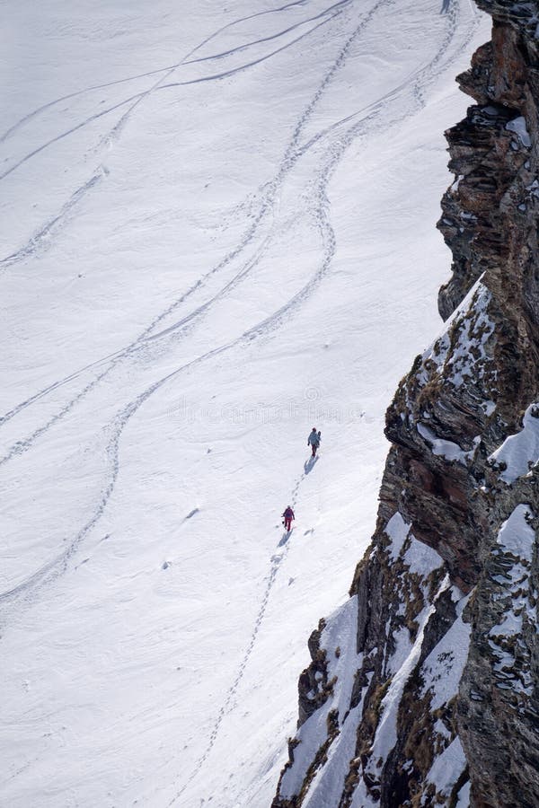 Tracks on a Mountain Slope, Freeride in Deep Snow Stock Image - Image ...