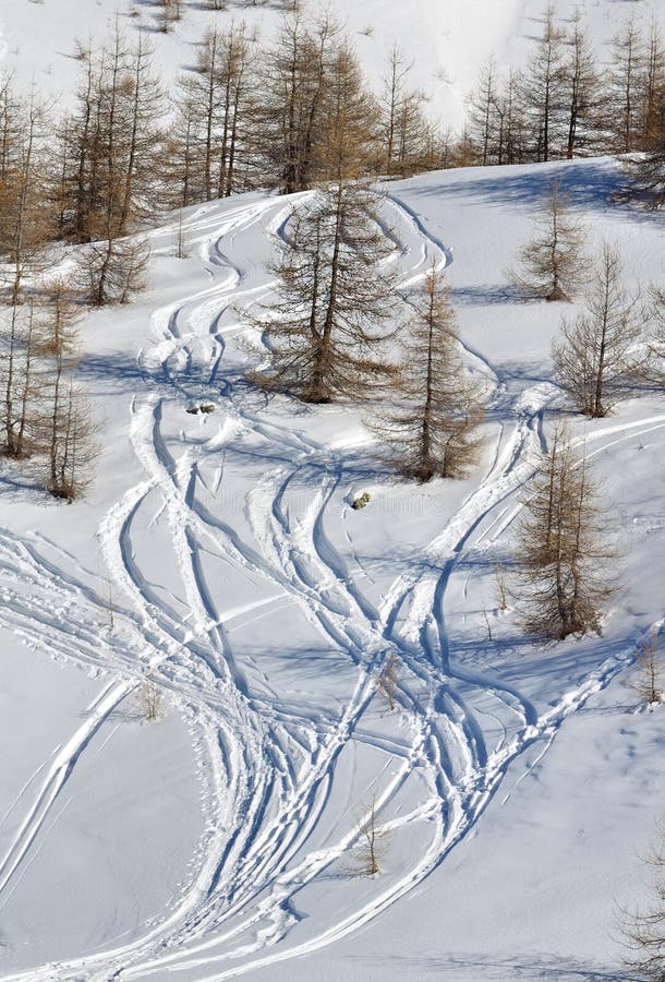 Tracks of off-piste stock image. Image of zigzag, skiing - 25323663