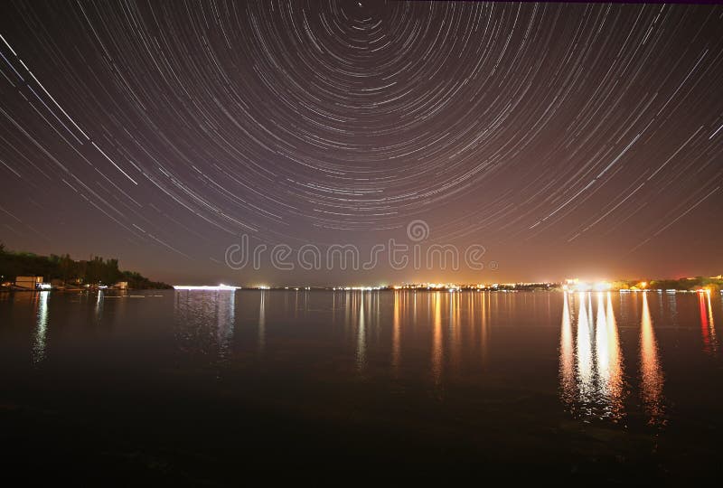 Tracks of Stars in Night Sky Stock Photo - Image of circles, riverside ...