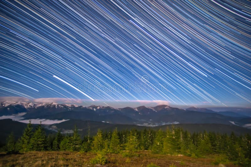 Tracks of Stars in the Night Sky Stock Photo - Image of nature ...