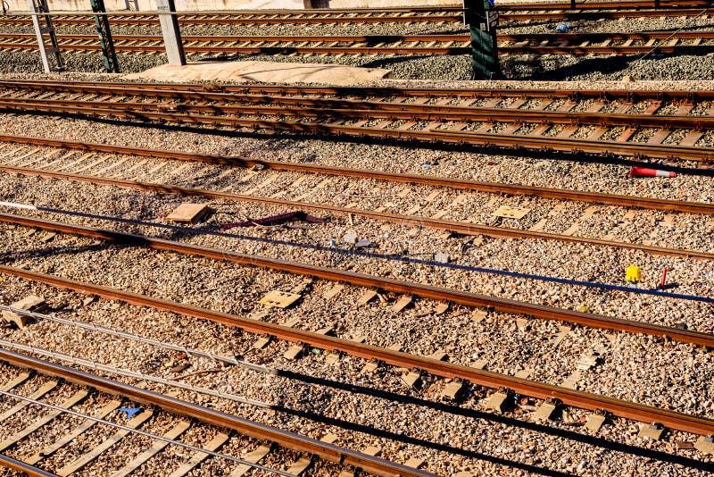 Tracks of a Train Near a Station. Stock Photo - Image of direction ...