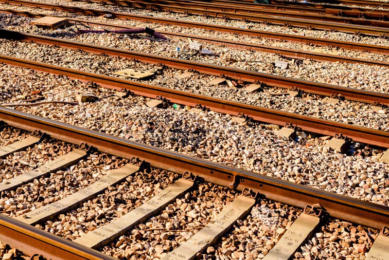 Tracks of a Train Near a Station Stock Image - Image of light, road ...