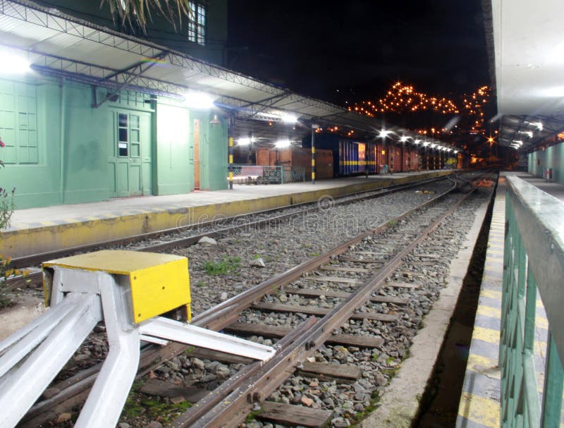 Tracks of the Train Station Alone at Night in Cusco Peru Stock Photo ...