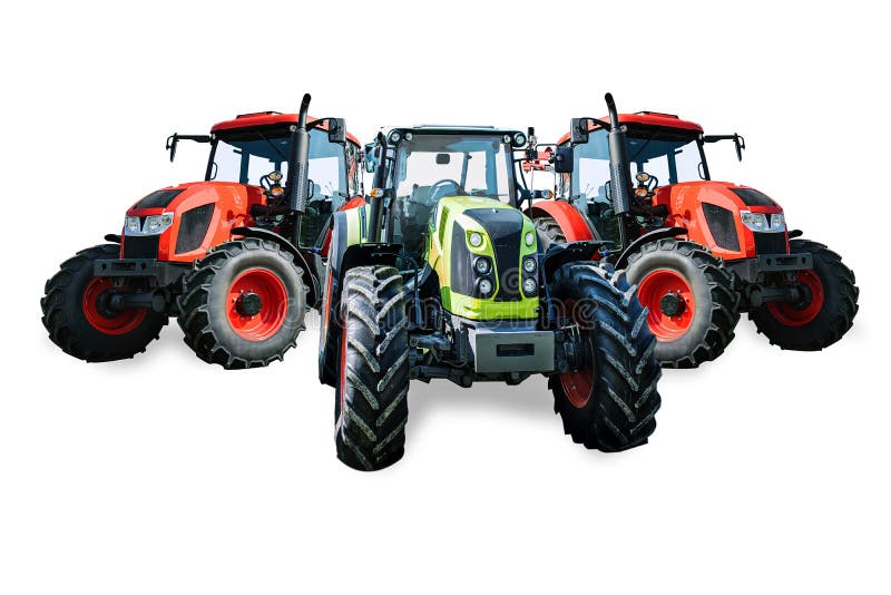 Tracteurs Modernes Dans Le Domaine Pendant La Plantation Le Concept De ...
