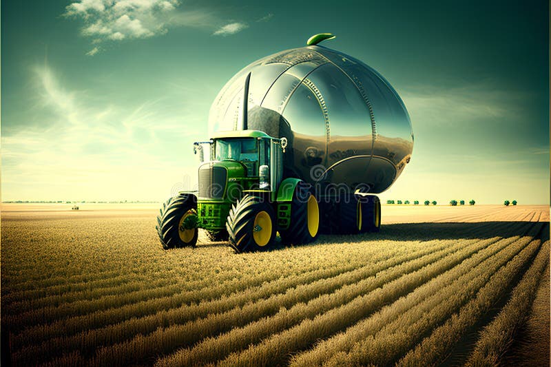 Tractor with a Ball of Wheat on the Field. 3d Render Stock Illustration ...