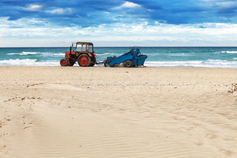 Tractor on the beach stock image. Image of color, engine - 41771625