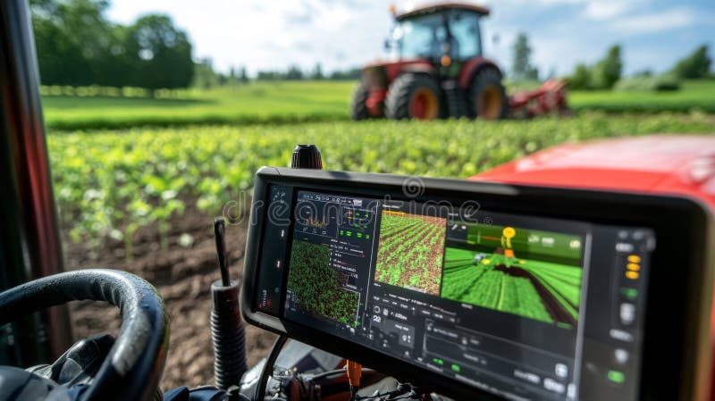 Tractor Cab View with Precision Agriculture Technology Display Stock ...