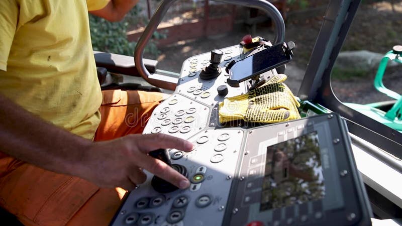 Tractor Cabin Control System. Hands of Man Stock Footage - Video of ...
