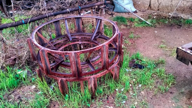 Tractor cage wheels . stock image. Image of yard, rust - 222237599