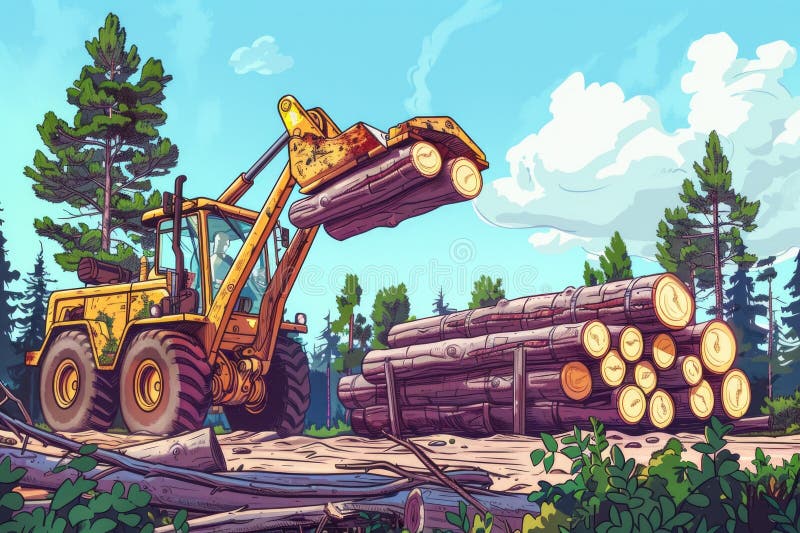 A Tractor Carrying a Load of Logs in the Woods, Perfect for Forestry or ...