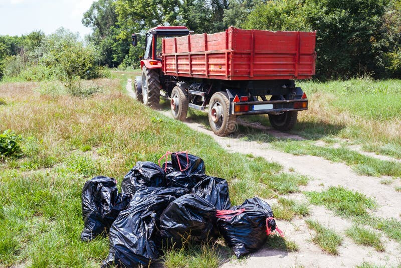 Tractor Collecting Garbage Bags Stock Image - Image of environment ...