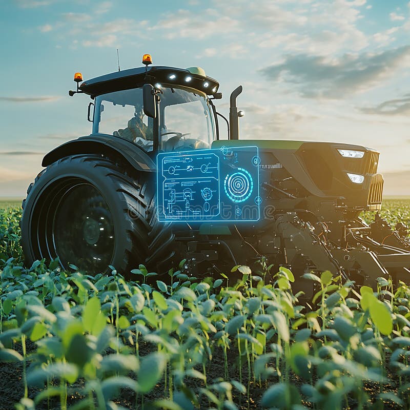 Modern Tractor Working in a Soybean Field with Digital Interface ...