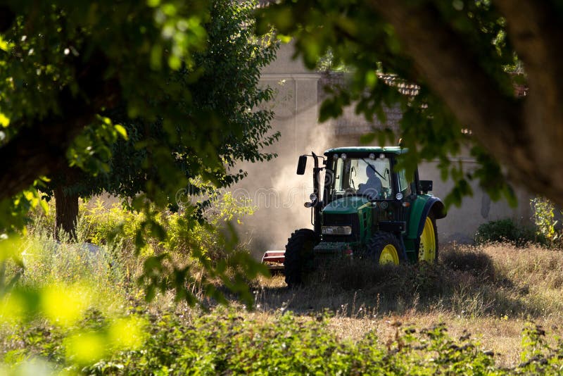 A Tractor Cutting Grass in Summer Stock Image - Image of landscape ...