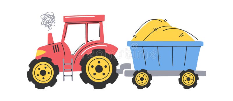 Tractor Delivering Hay Inside Trailer Stock Vector - Illustration of ...