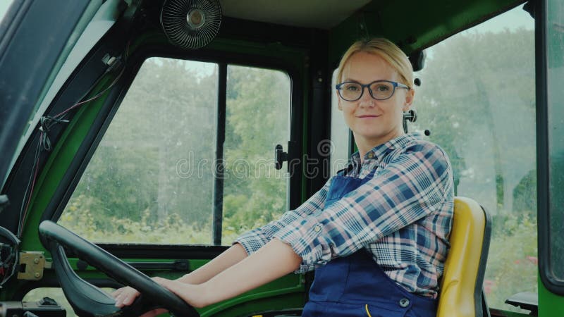 Tractor Driver Woman Portrait. Smiling, Looking at the Camera Stock ...