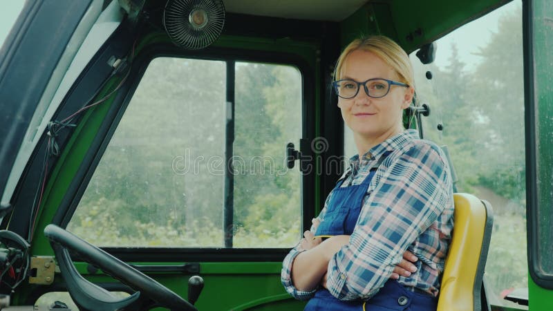 Tractor Driver Woman Portrait. Smiling, Looking at the Camera Stock ...
