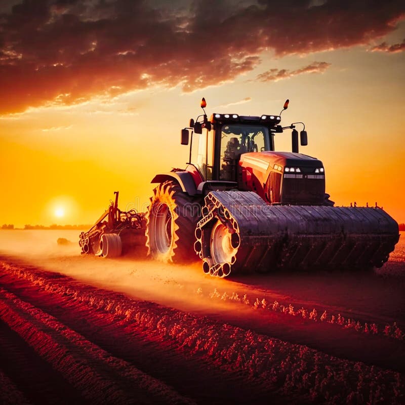 The Tractor Drives Across a Large Field, Doing Work, Generative AI ...