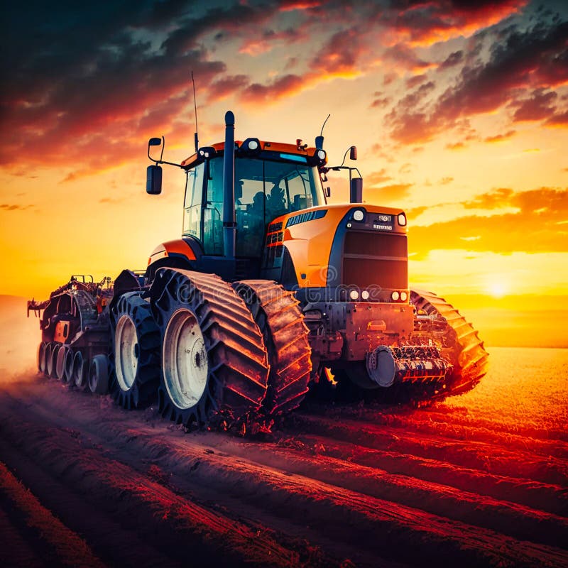 The Tractor Drives Across a Large Field, Doing Work, Generative AI ...