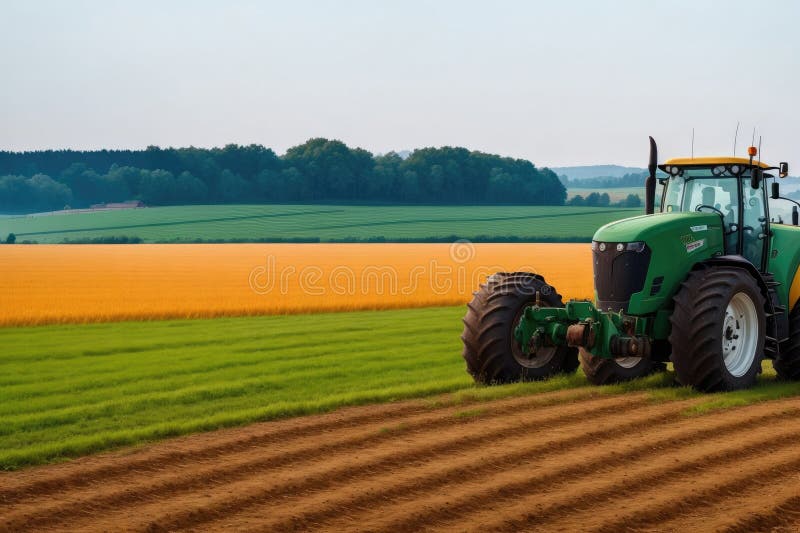 Tractor Driving Across Large Field Making Special Beds for Sowing Seeds ...