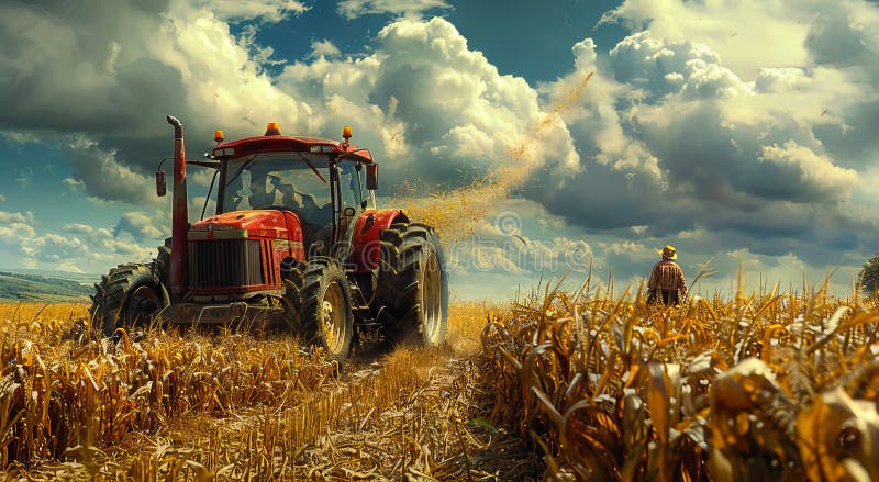 A Tractor Driving through a Field of Corn Stock Image - Image of drive ...