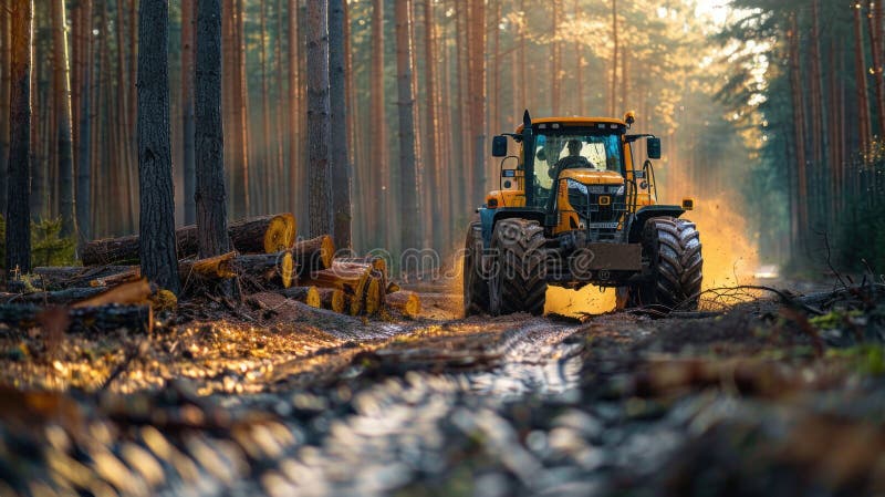 A Tractor is Driving through a Forest Stock Photo - Image of summer ...