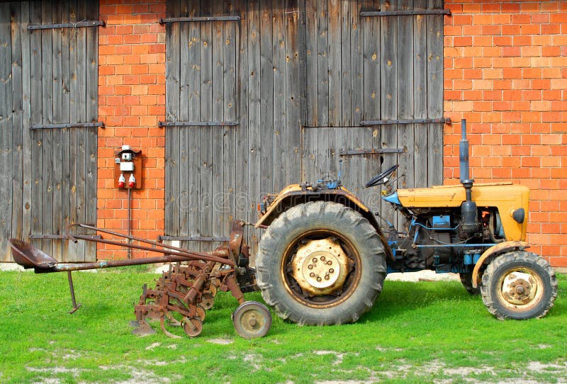 Classic Farming Scene Red Tractor and Barn Stock Image - Image of food ...