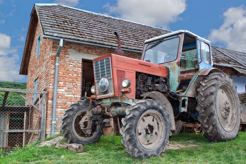 Tractor on a Farm in the Village. Stock Image - Image of farmland ...
