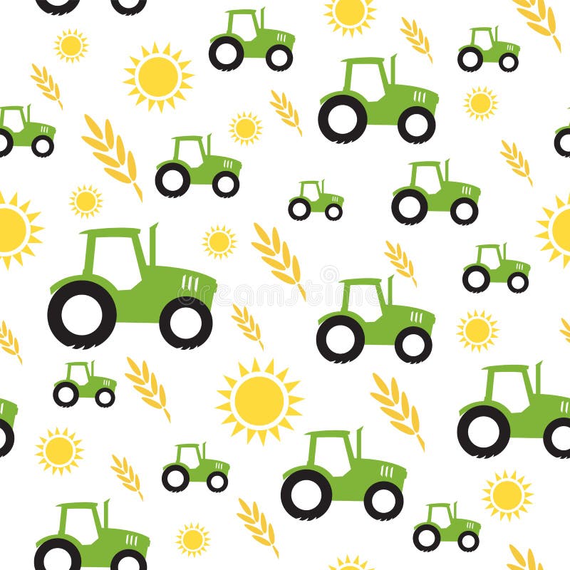 Tractor Farming Seamless Pattern Vector Stock Vector - Illustration of ...
