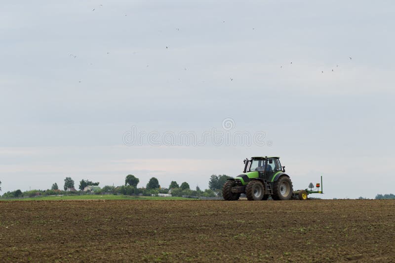 The Tractor in the Field on Agricultural Operations Stock Photo - Image ...