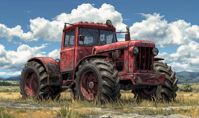 Tractor in a Field in Comic Style. Stock Photo - Image of activity ...
