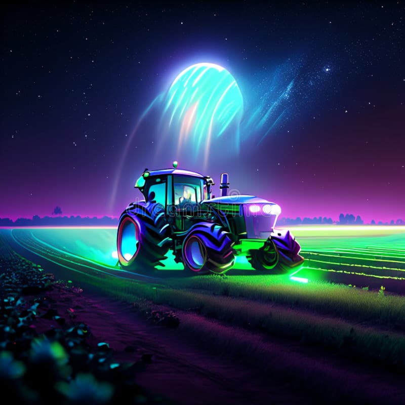 Tractor on the Field at Night. Vector Illustration for Your Design ...