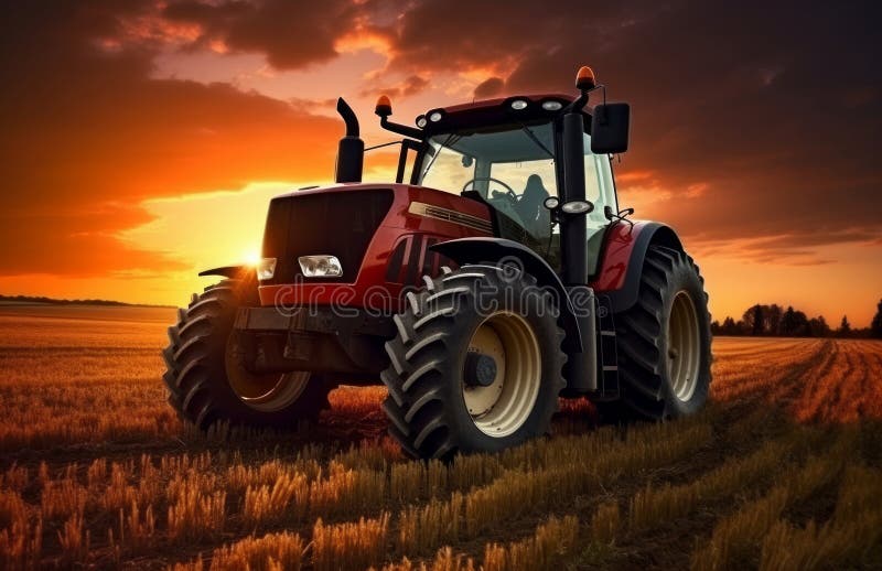 Tractor in a Field at Sunset Stock Photo - Image of preparation, nature ...