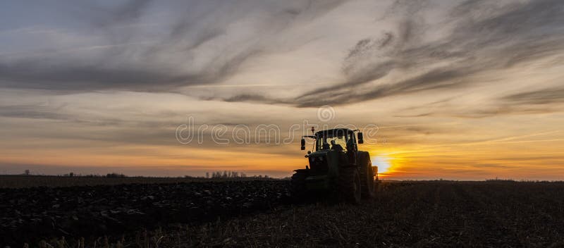 Tractor on the Field during Sunset Stock Image - Image of work, iron ...