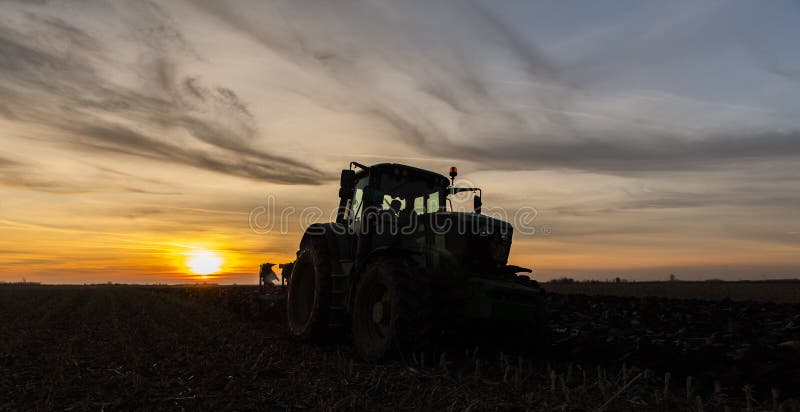 Tractor on the Field during Sunset Stock Image - Image of industry ...